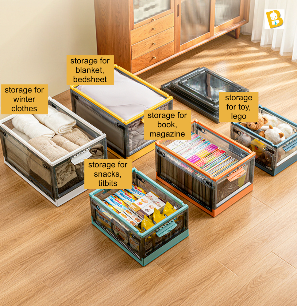 BabyBoss Transparent Storage Box With Wheels Double Doors Foldable ...