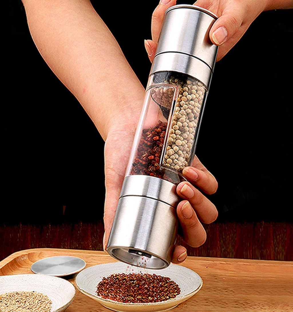 2 in 1 Stainless Steel Salt Pepper Mill Herb Spice Grinder With ...