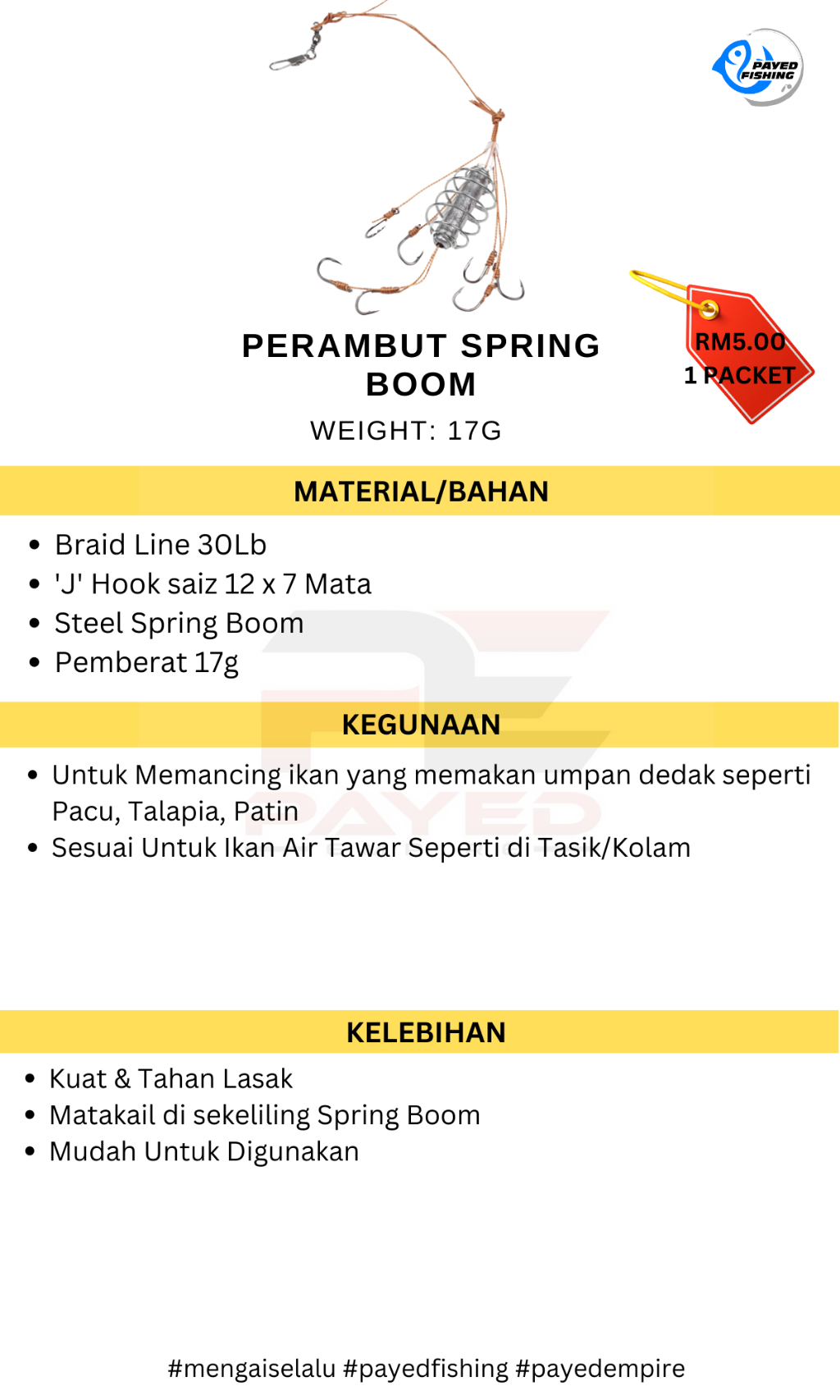 Perambut SPRING BOOM + PEMBERAT , Spring Boom Leader Untuk Mancing ...