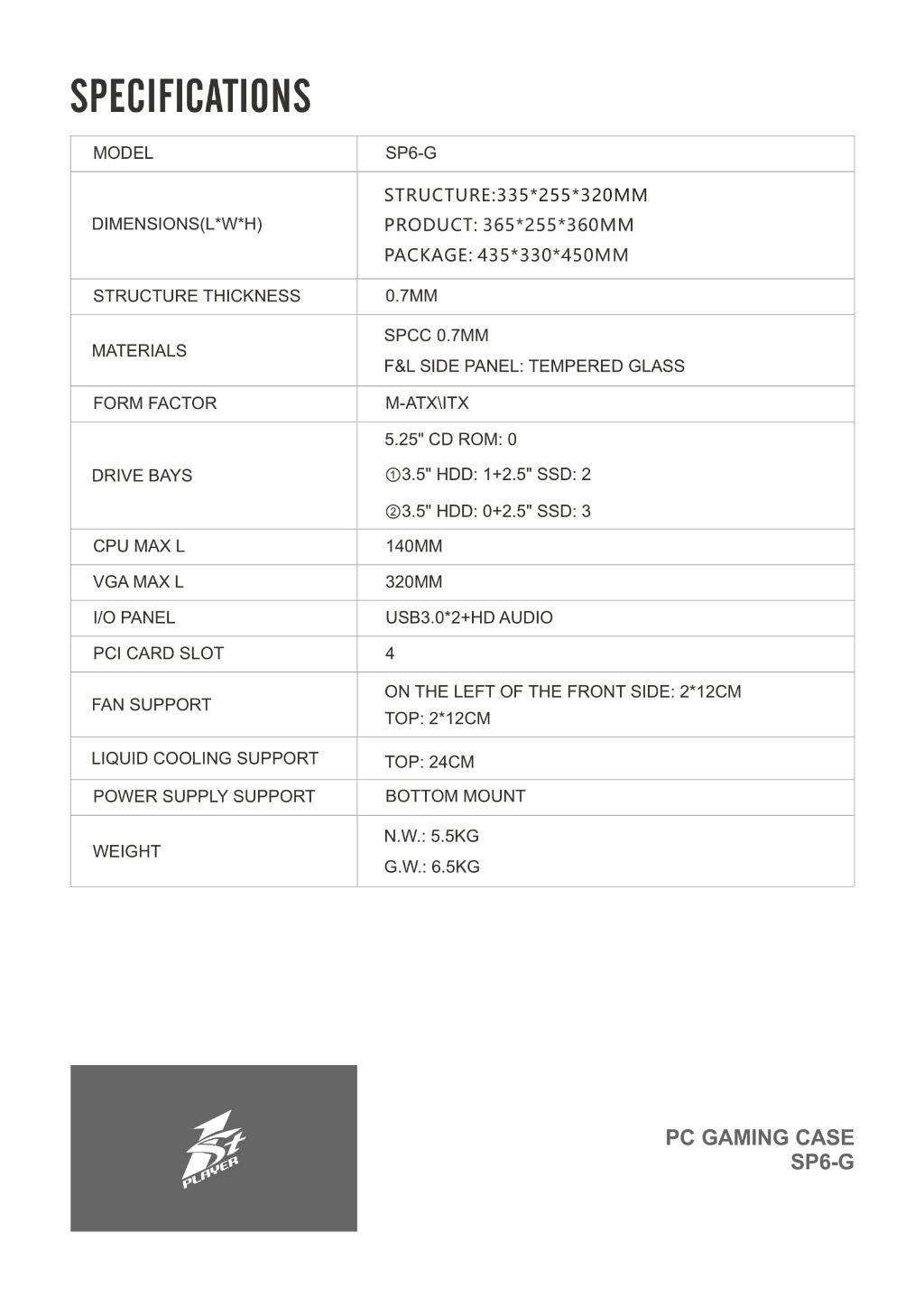1st Player SP6-G Black | Micro ATX Side Tempered Glass Gaming Casing ...