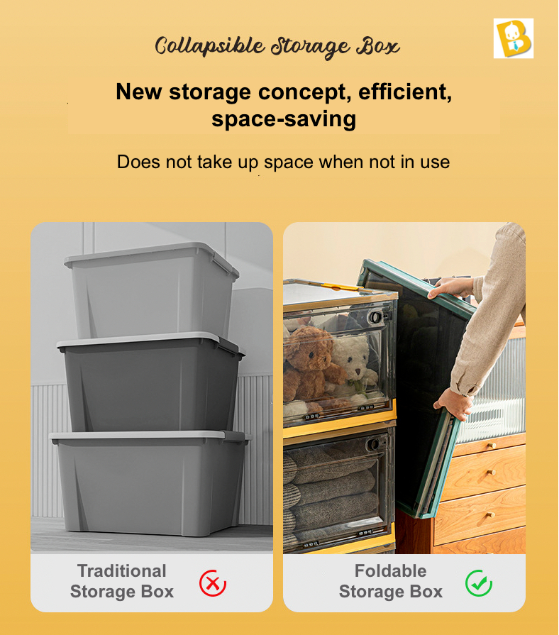 BabyBoss Transparent Storage Box With Wheels Double Doors Foldable ...