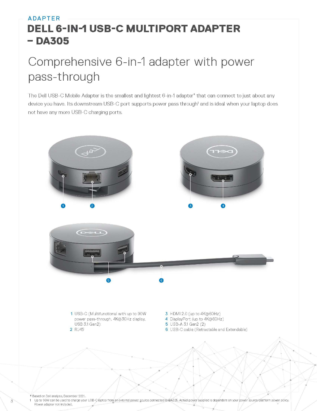 DELL DA305 6-in-1 USB-C Multiport Adapter 4K DISPLAY PORT GIGABIT ...