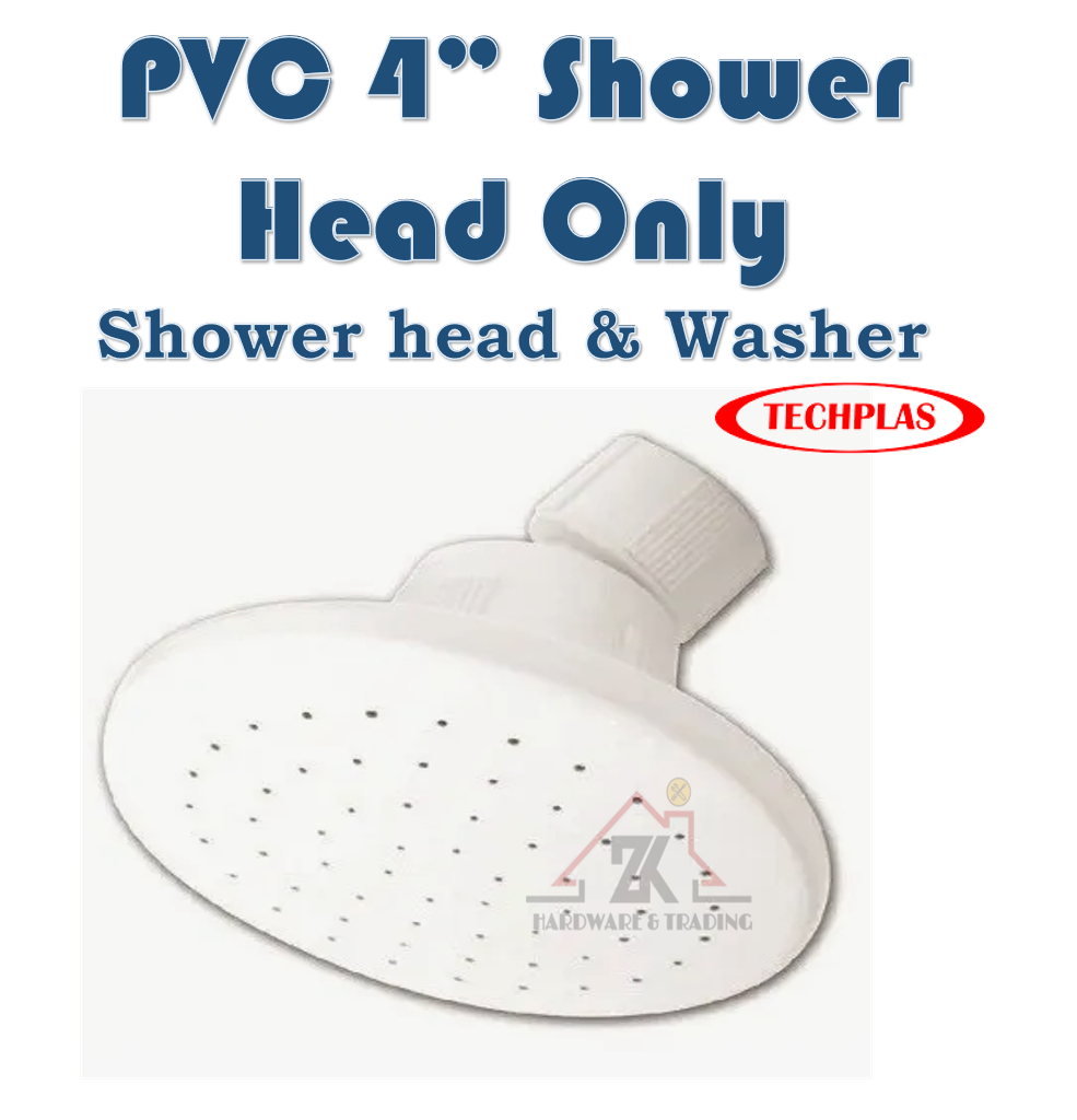 TECHPLAS 4" Quick Fix Wall Mounted Shower Head Arm PVC Rain Water ...