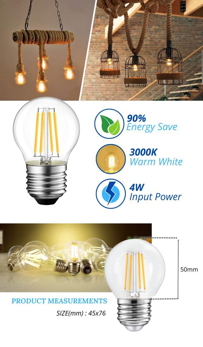 G45 4W Filament Ping Pong Bulb B22/E27 Energy Saving Bulb Mentol Lampu ...