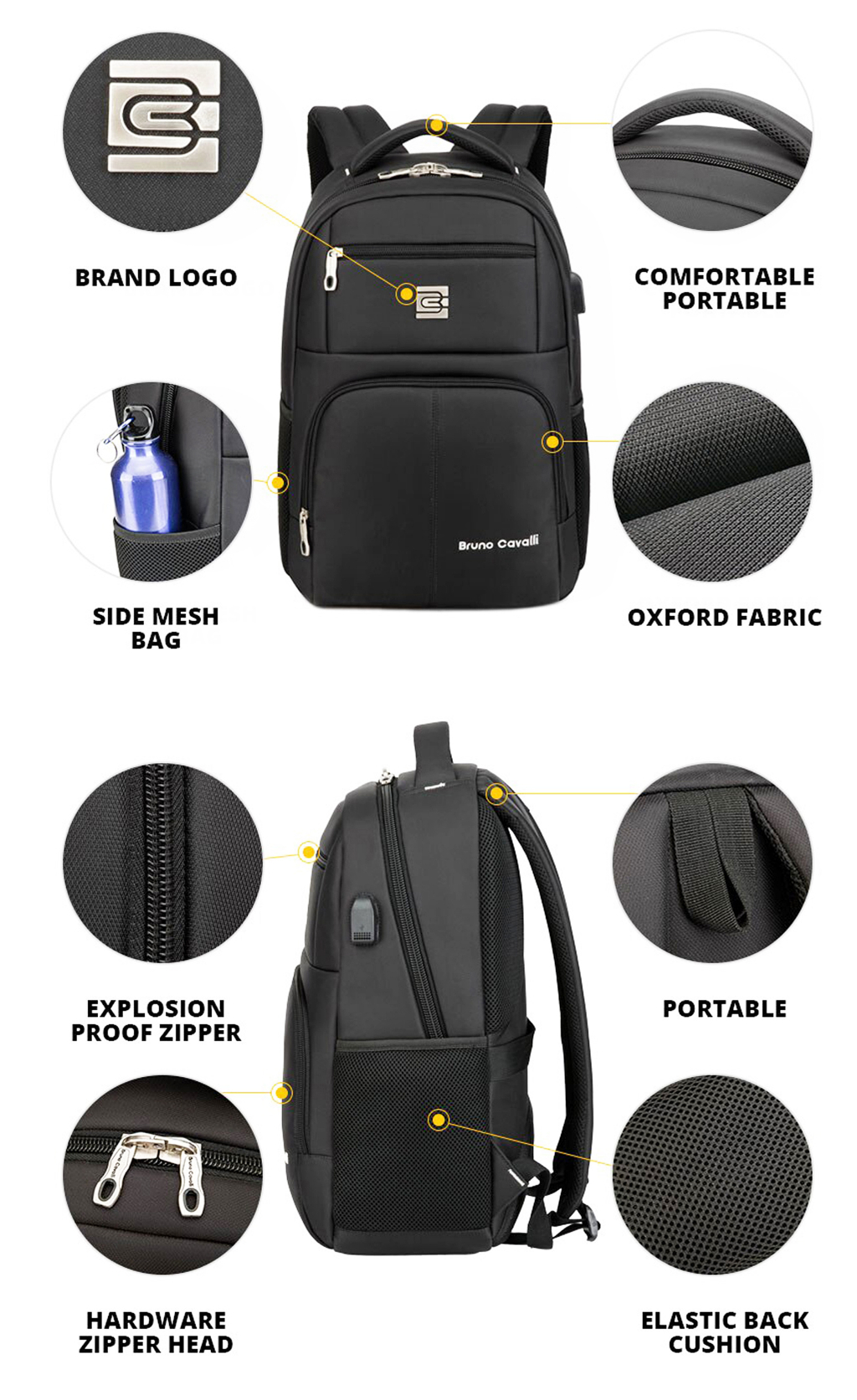 BRUNO CAVALLI Multifunctional Laptop Backpack with USB Charging Port ...