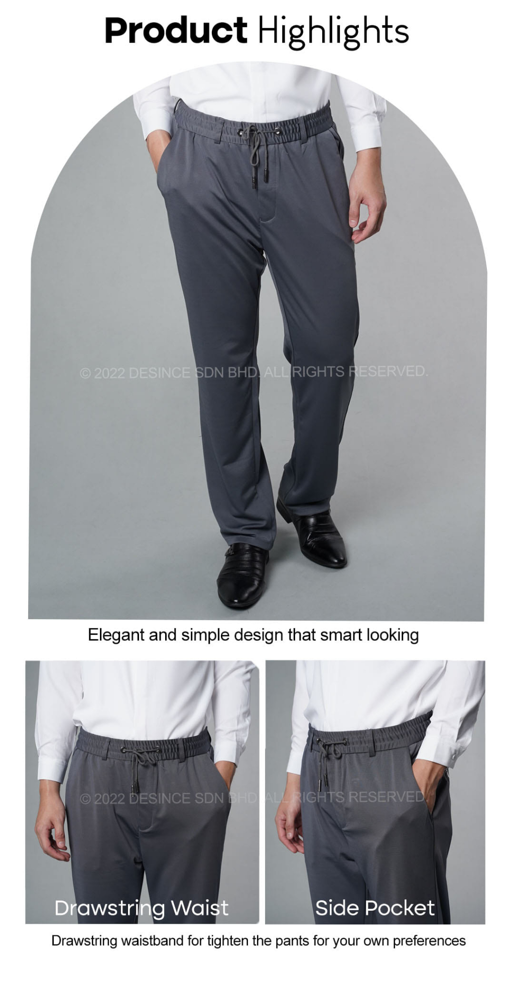 🇲🇾 DESINCE Men Formal Pants Elastic Rubber Waist Man Office Long Pants Work Wear Seluar Kerja ...