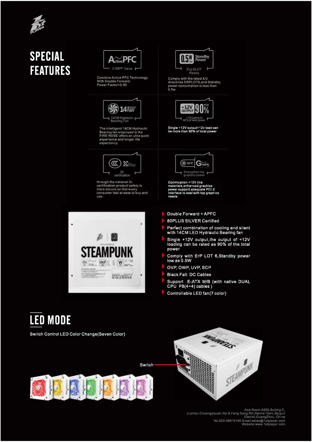 1st Player Steampunk PS-650AX White | 650W Gaming Power Supply PSU | 80 ...