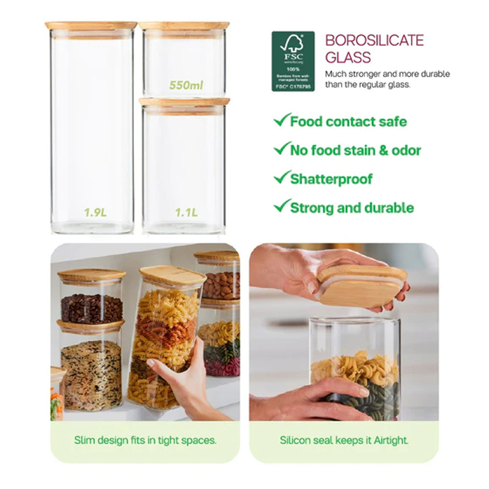 Glass & Bamboo Storage Jar Tupperware Balang Kaca Tupperware | Shopee ...