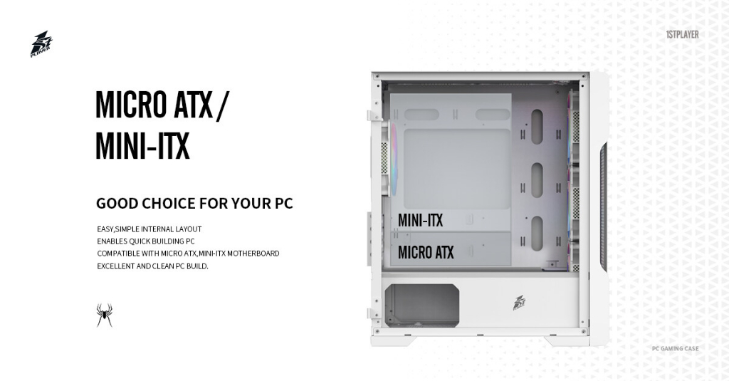 1st Player Trilobite T3 White | Micro ATX Front Metal Mesh M-ATX PC ...