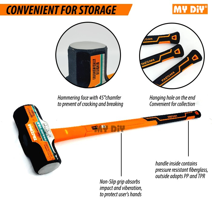 TACOMA Heavy Duty Sledge Hammer With Long Anti Slip TPR Hdl 10LB 12LB ...