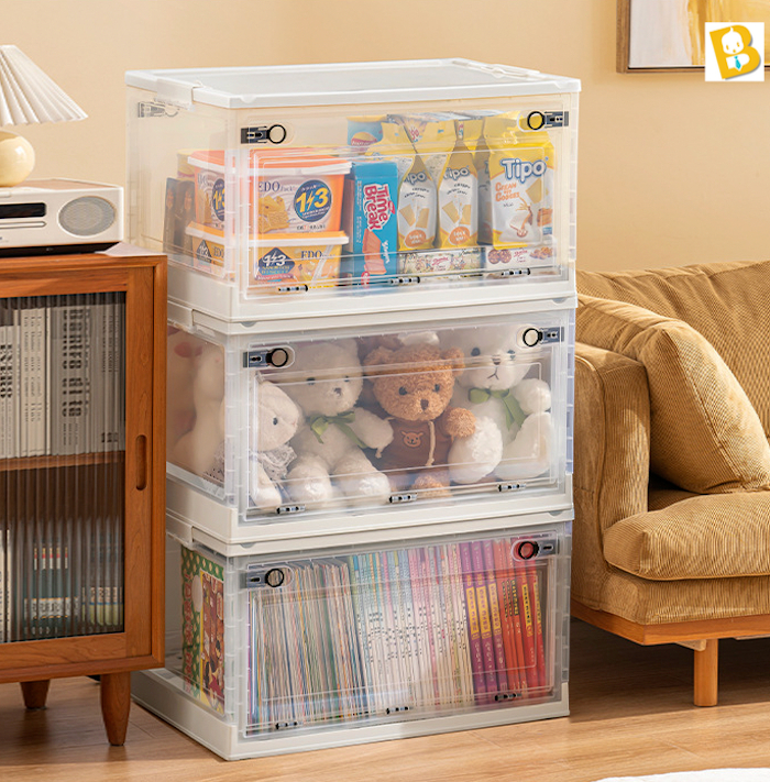 BabyBoss Transparent Storage Box With Wheels Double Doors Foldable ...