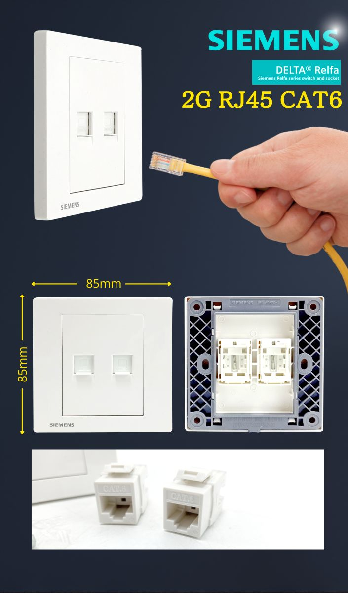 SIEMENS Delta 2 Gang RJ45 CAT6 Faceplate RJ45 Wall Socket Network Socket 2 Ports Data Wall ...