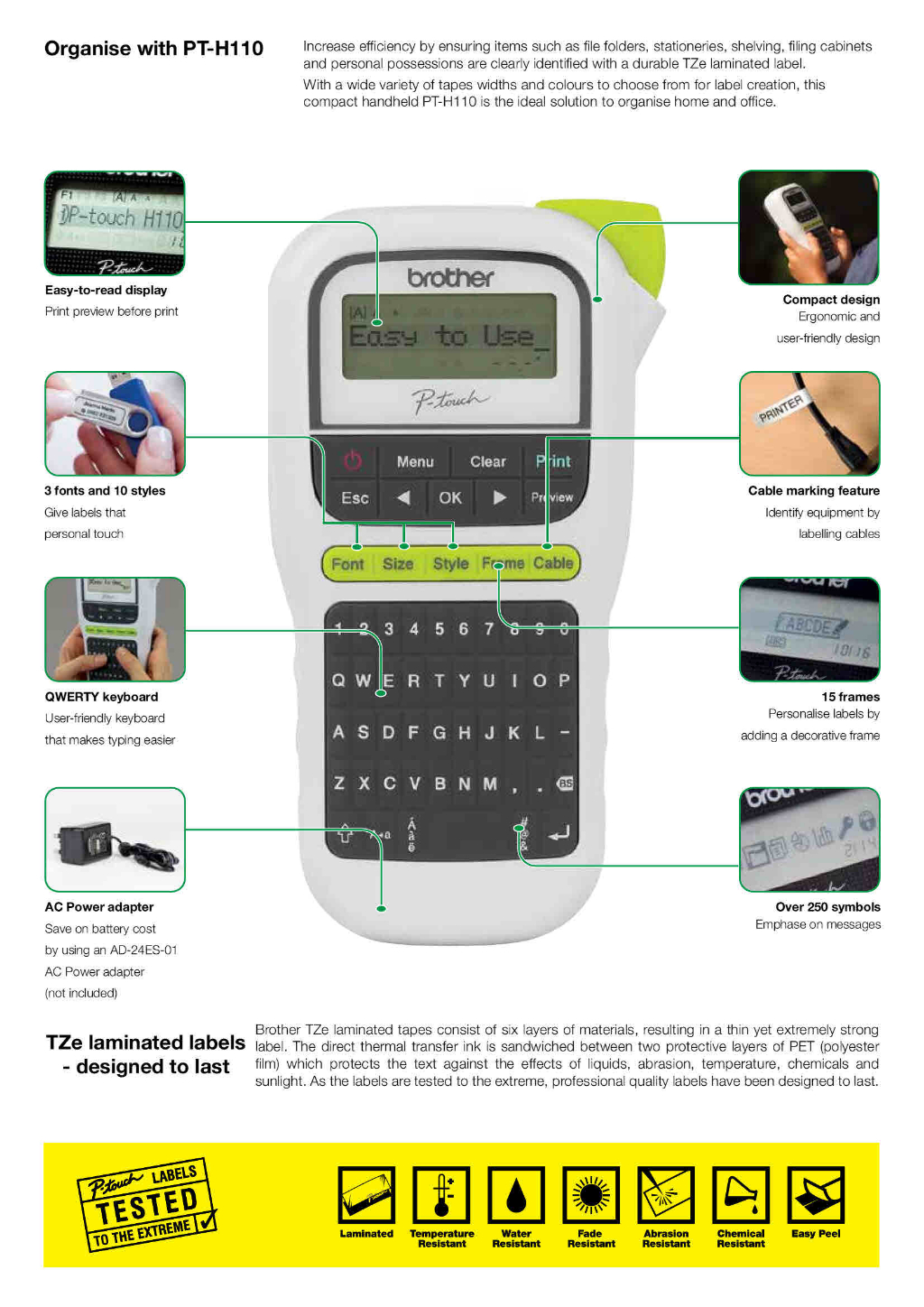 Brother PT-H110 P-Touch Portable Label Maker Handheld Labelling Machine ...