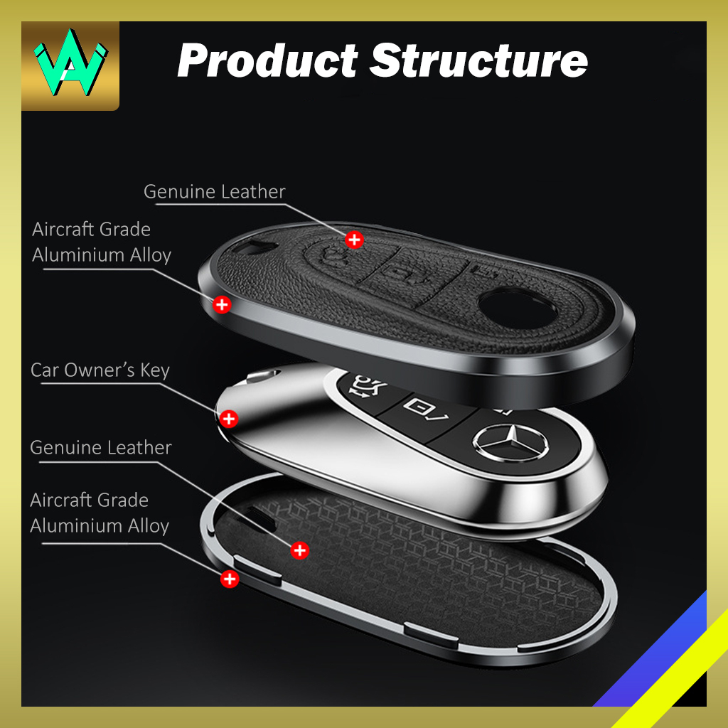 Mercedes Key Cover 2022 Aluminium Alloy Genuine Leather Cow Hide Sarung ...