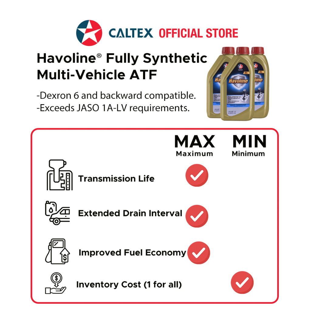 CALTEX Havoline Fully Synthetic Multi-Vehicle ATF Dexron VI (3 X 1 ...