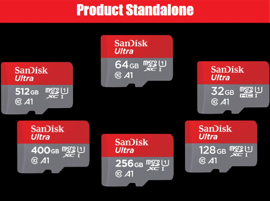 SanDisk Ultra A1 Class 10 microSD™ for Smartphone & Tablets Memory Cards - (32GB/64GB/128GB) Max ...