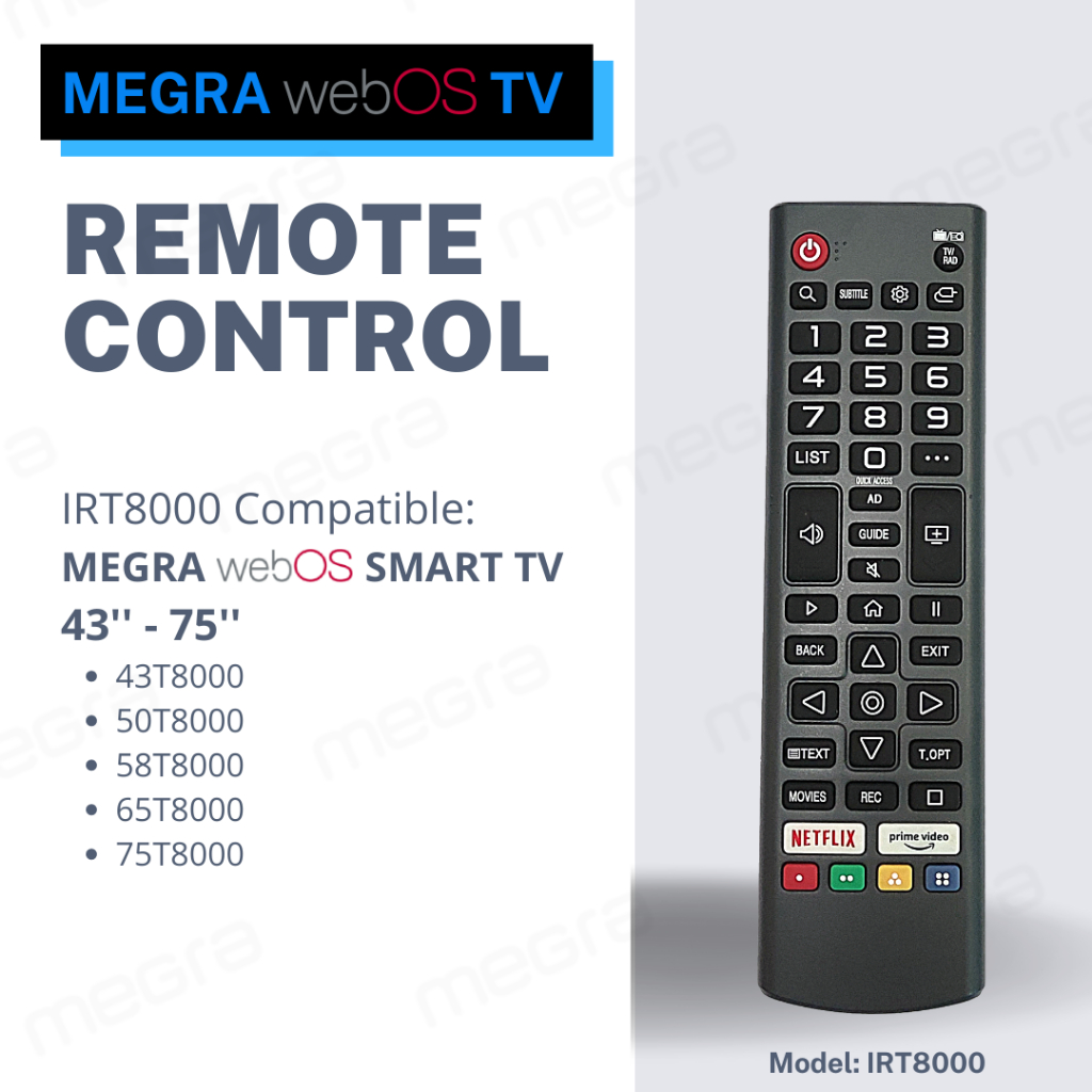 MEGRA LED TV Remote IRT8000 / MGT8000 MG Remote Control for MEGRA webOS ...