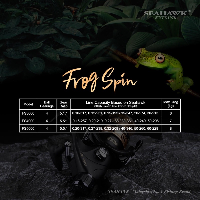 SEAHAWK FROG SPIN MESIN KATAK FROG REEL 2000 3000 4000 5000 FISHING ...