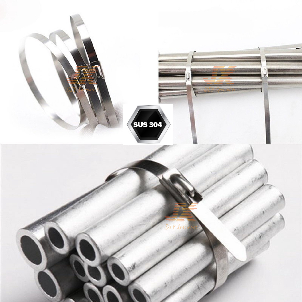 100Pcs Multi-Purpose Locking Cable Metal Zip Ties Stainless Steel Cable ...