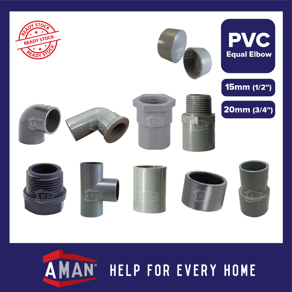 AMAN 1/2" 3/4" 15mm 20mm PVC Fitting Pipe Connector Elbow Socket Elbow ...