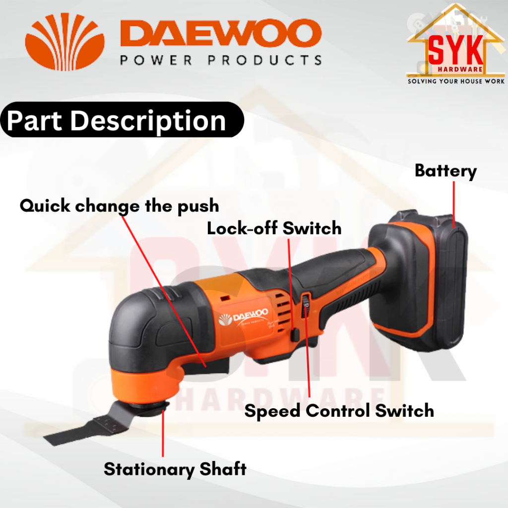 SYK Daewoo DALMT59 Multi Cutter Cordless Multifunction Cutter Wood Cutter Glue Remover Metal ...