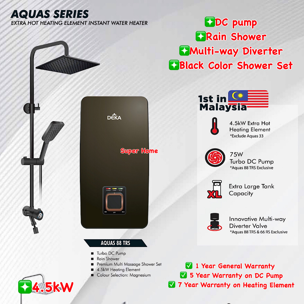Deka Water Heater AQUAS 88TRS with Rain Shower Turbo DC Inverter ...