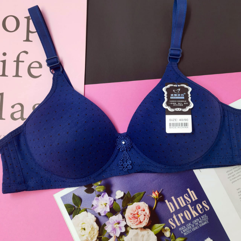 mybra Women Bra Wireless 34-42B Polka Dot Cotton Bra Baju Dalam Wanita ...