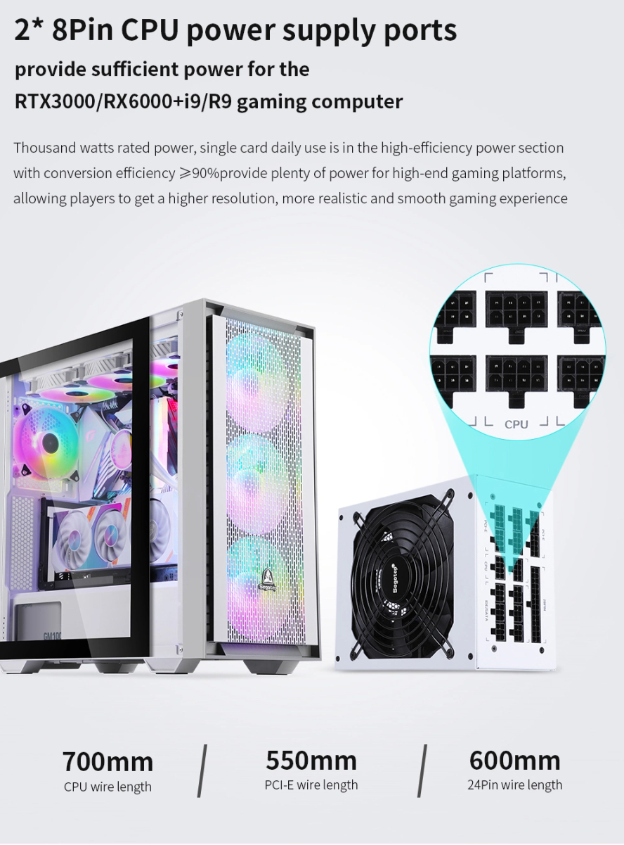 SEGOTEP GM1000W 1000W 80PLUS GOLD FM POWER SUPPLY (WHITE / BLACK) ATX 3 ...