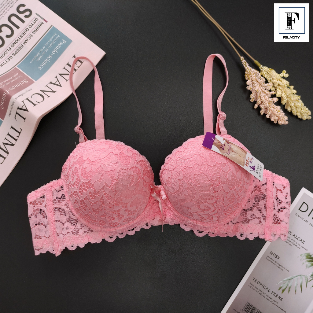 Women Bra Lace Wired Thick Push Up Sponge Cup AB Baju Dalam Wanita ...