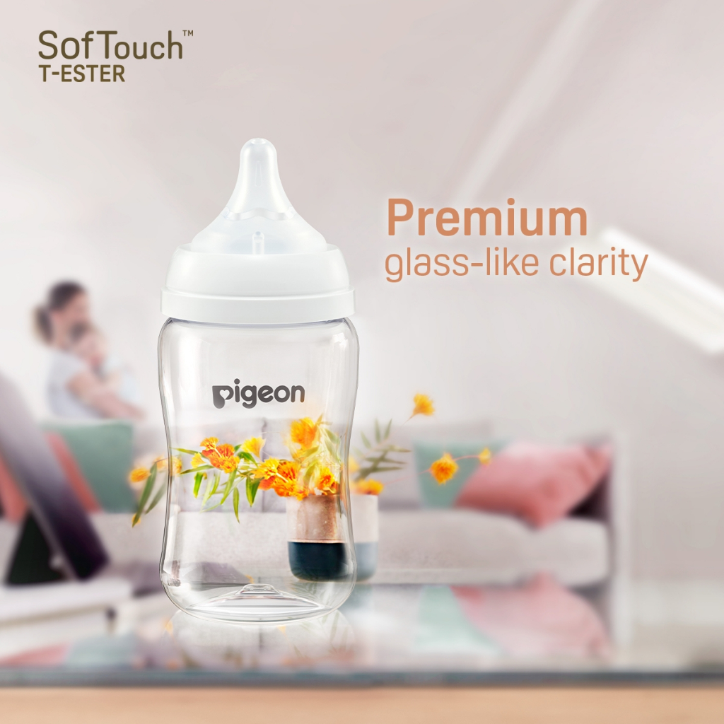 Pigeon SofTouch™ T-Ester Feeding Bottle | Wide Neck Nursing Bottle | SofTouch Baby Bottle (200ml ...
