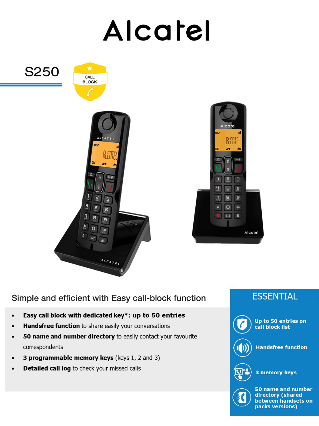 Alcatel S250 DUO Digital DECT Cordless Phone Loudspeaker Twin Landline ...