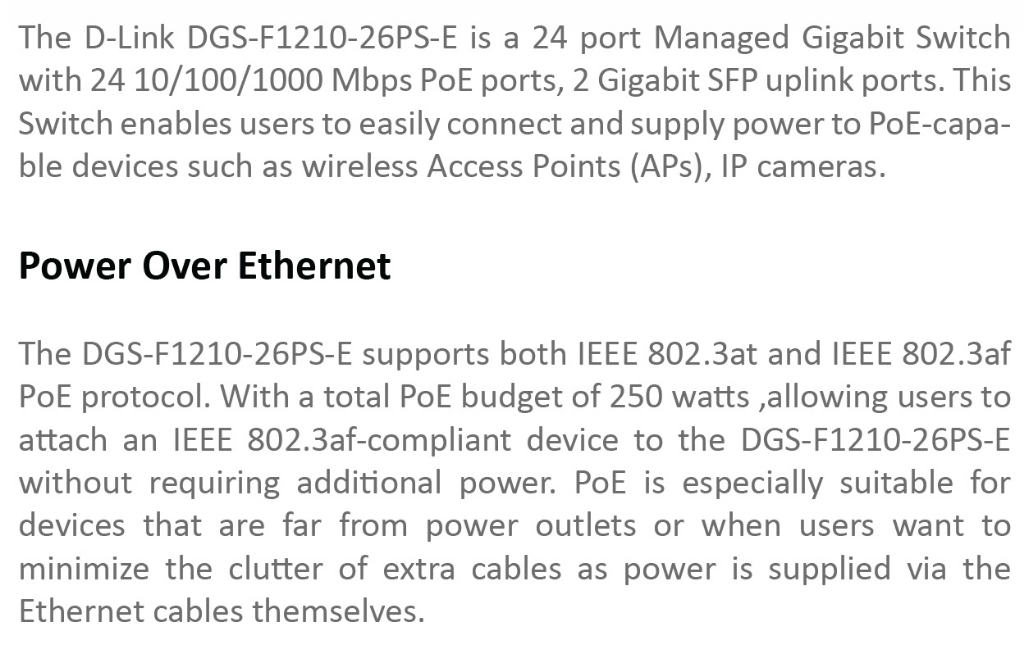 D-Link DGS-F1210-26PS-E 250M 24 Port Gigabit Network Switch with 2 SFP ...