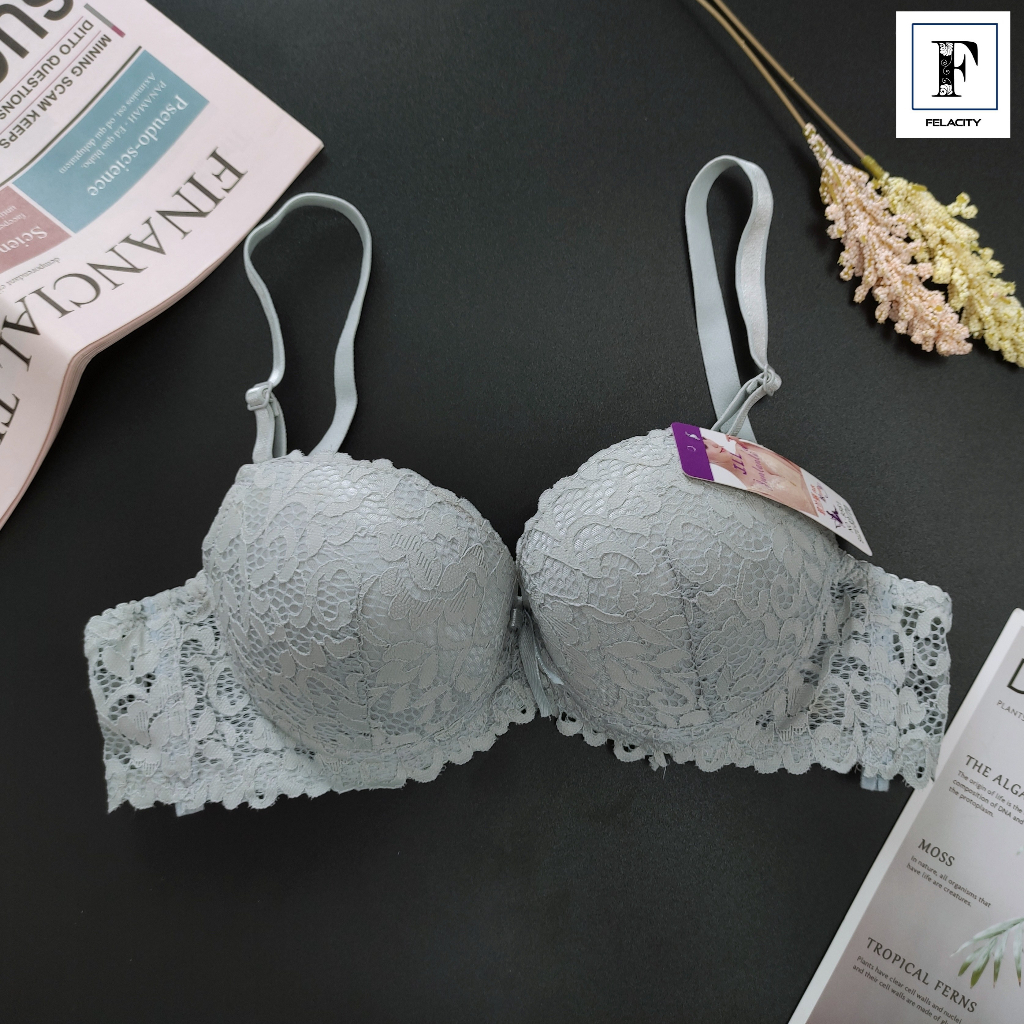 Women Bra Lace Wired Thick Push Up Sponge Cup AB Baju Dalam Wanita ...