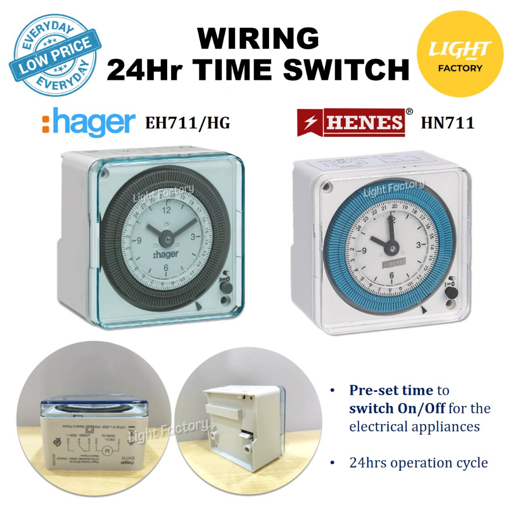 HAGER EH711 24hrs Analog Timer Switch 24 hours Long Wiring / Plug In ...