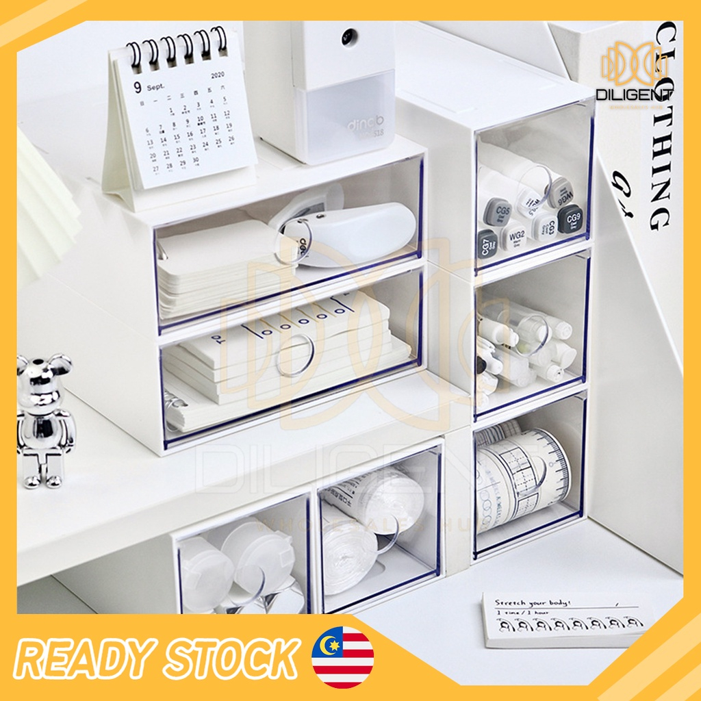 【D206 READY STOCK】Self DIY Drawer Storage Box Stackable Drawer Desktop ...