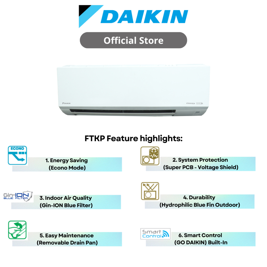 DAIKIN Inverter Air Conditioner - FTKP R32 (1.5HP) FTKP35A / RKP35A-3WMY-LF | Shopee Malaysia