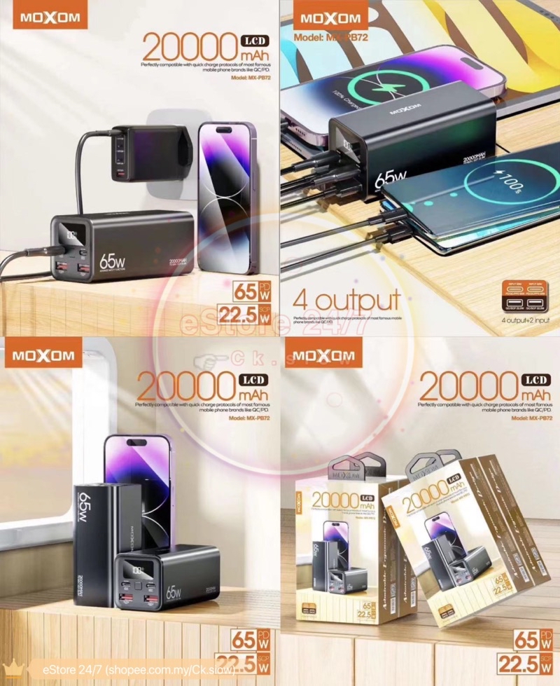 Moxom MX PB72 PD 65W 20000mAh LCD Powerbank QC SCP 22.5W LCD Display ...