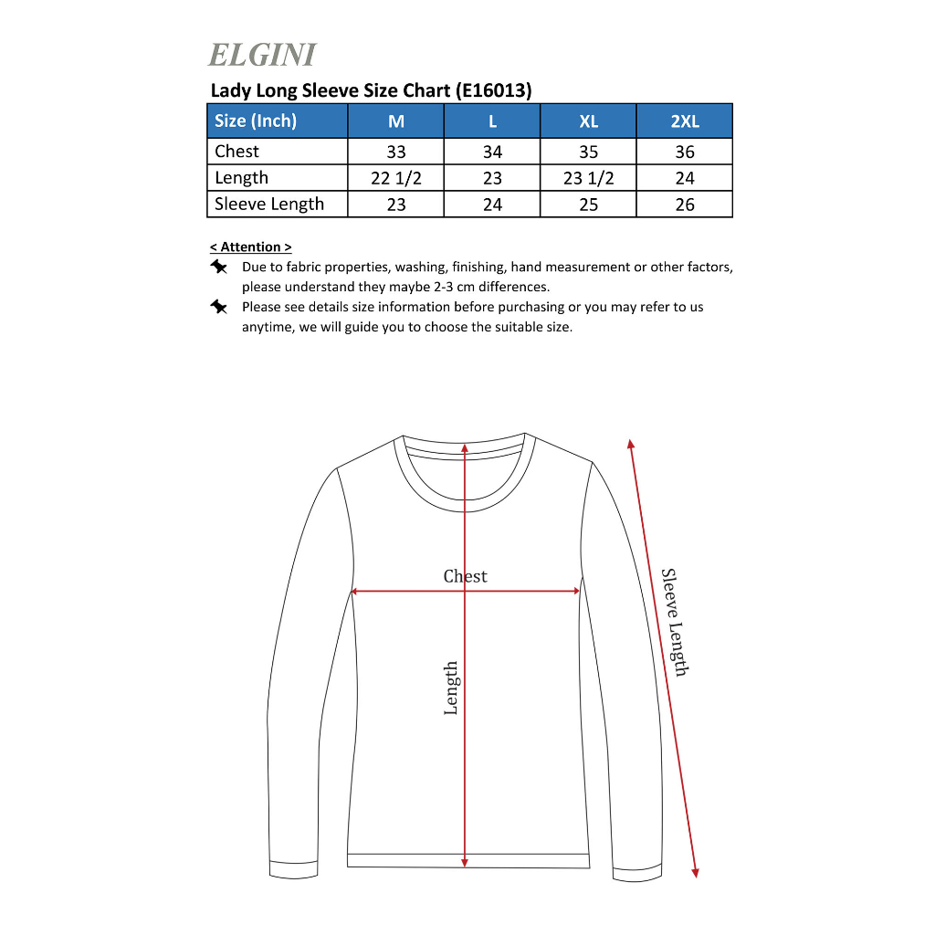ELGINI Lady Long Sleeve With Thumb Hole E16013 | Shopee Malaysia