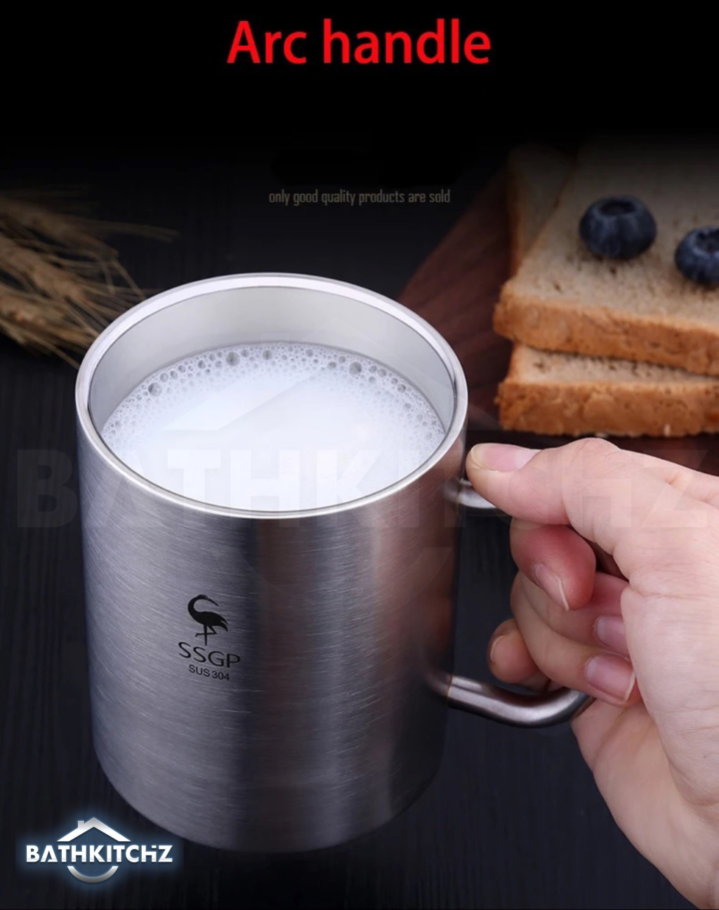 BATHKITCHZ SUS 304 Double Layer Coffee Cup Mug Beer Mug Large Capacity ...