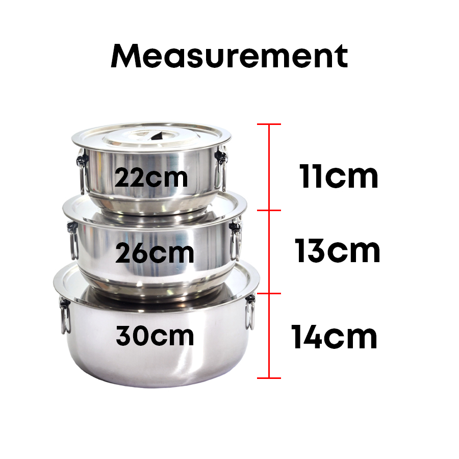 30cm + 26cm + 22cm Big Multipurpose Stainless Steel Induction Indian Pot with Lid & Handle ...