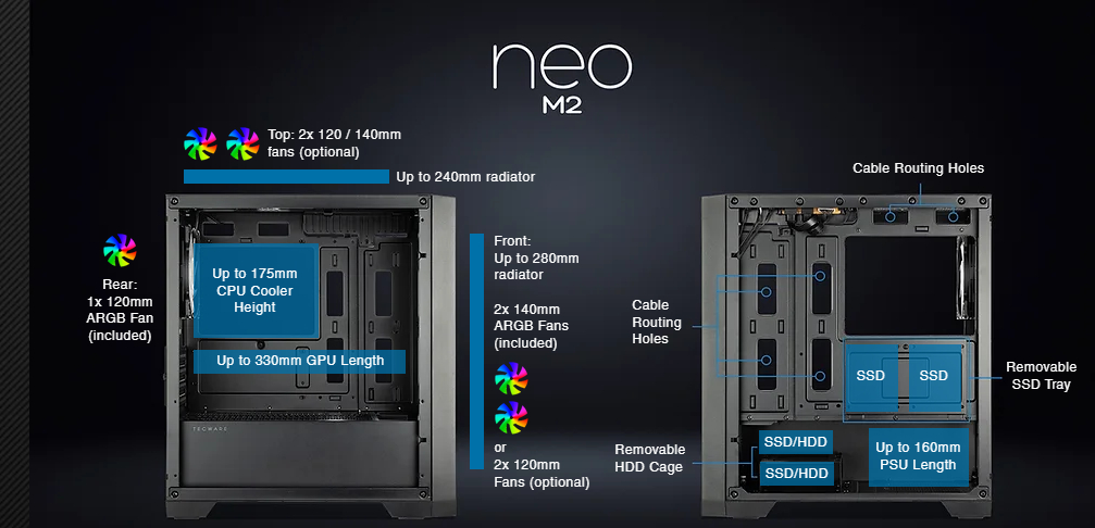TECWARE NEO M2 TG / TECWARE FORGE M2 ARGB MATX GAMING CASING ( BLACK ...