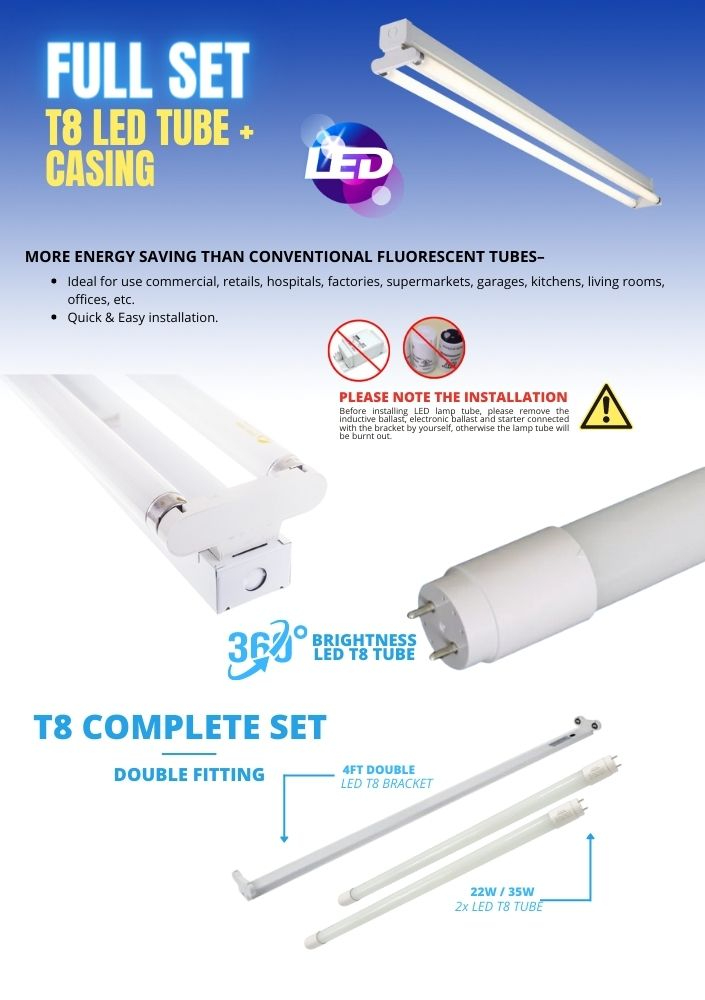 [FULL SET] DOUBLE 4FT T8 Led Tube Light Lampu Kalimantang LED Set Lampu Panjang LED Ceiling ...