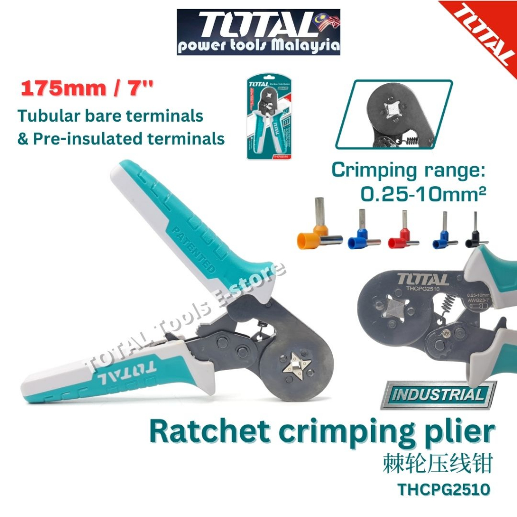 TOTAL Self-adjustable Ratchet Crimper Plier Kit / Terminal Crimping ...