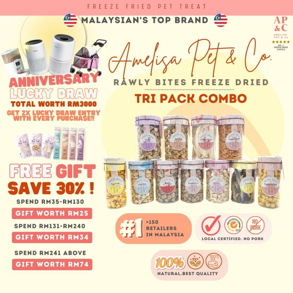 Amelisa Pet & Co. Freeze Dried Treats - Salmon Tri Value Pack (100g x3 ...