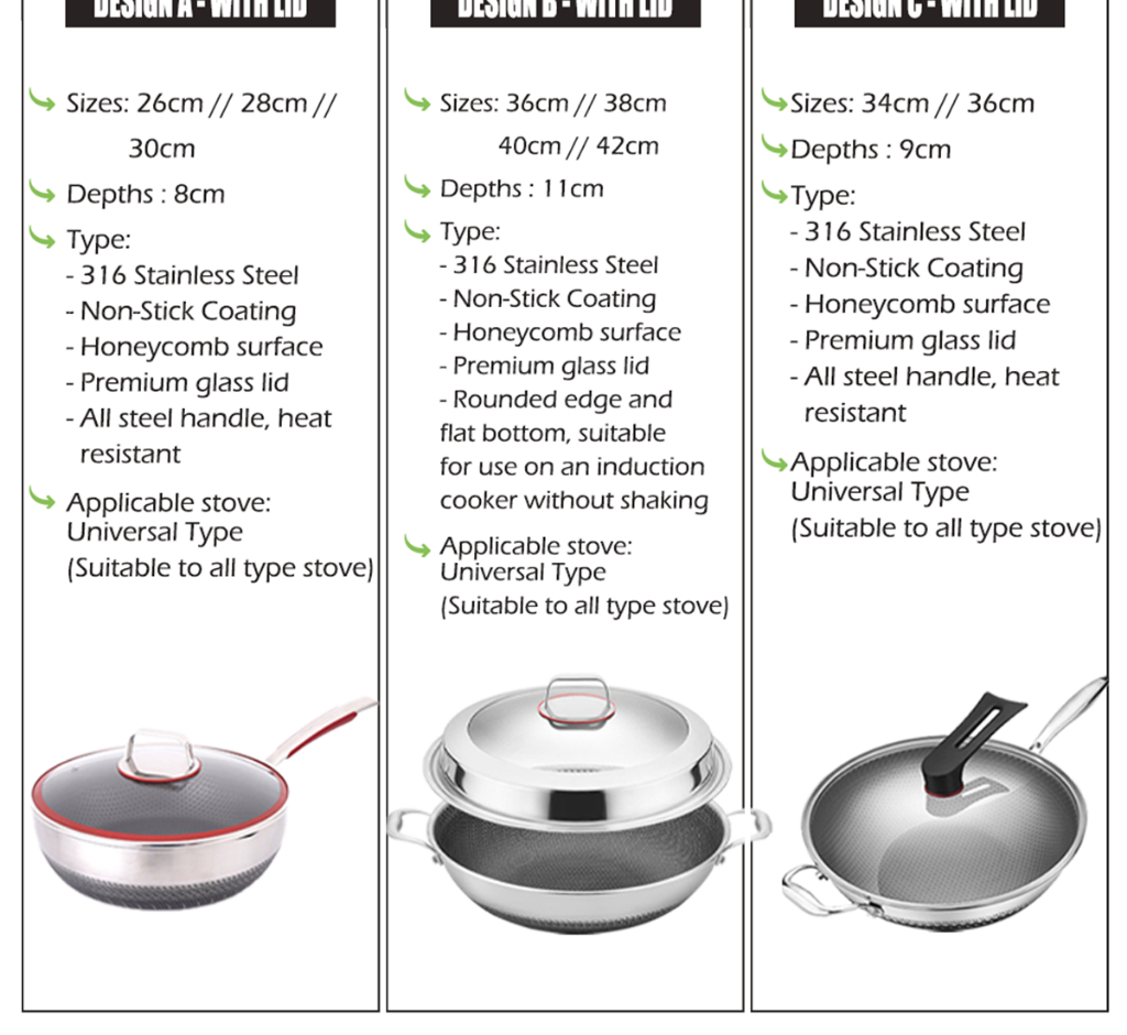 McJoden - COOKING PAN with Lid Non-stick Wok 316 Stainless Steel Kuali ...