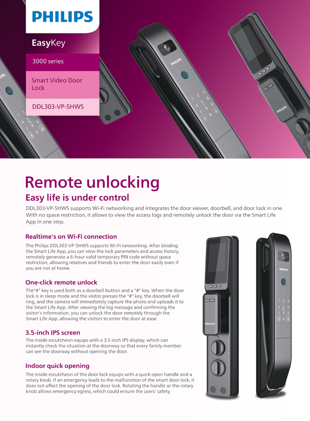 Philips Digital Lock Easy Key 303 VP (Metal Security Door Only ...