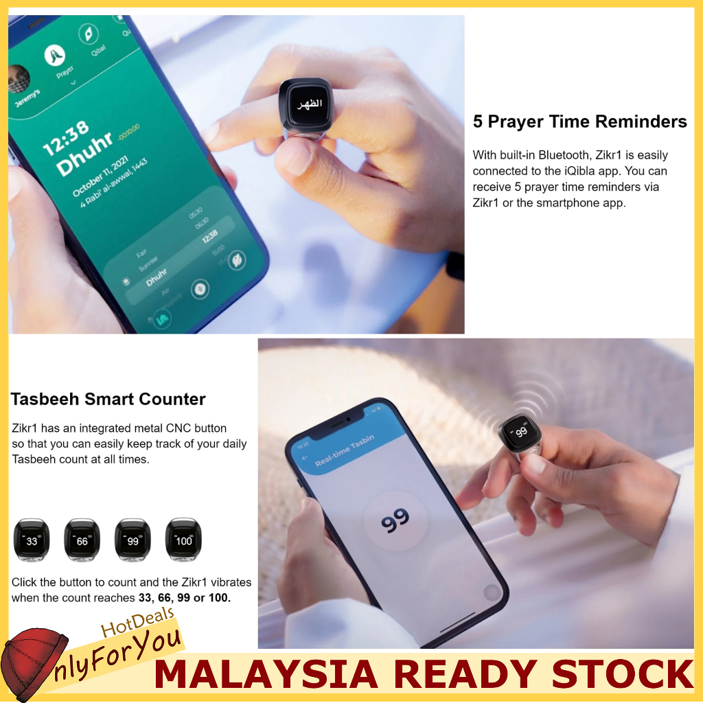 Smart Digital Tasbih Tally Counter Ring iQibla for Muslims Zikr Digital ...