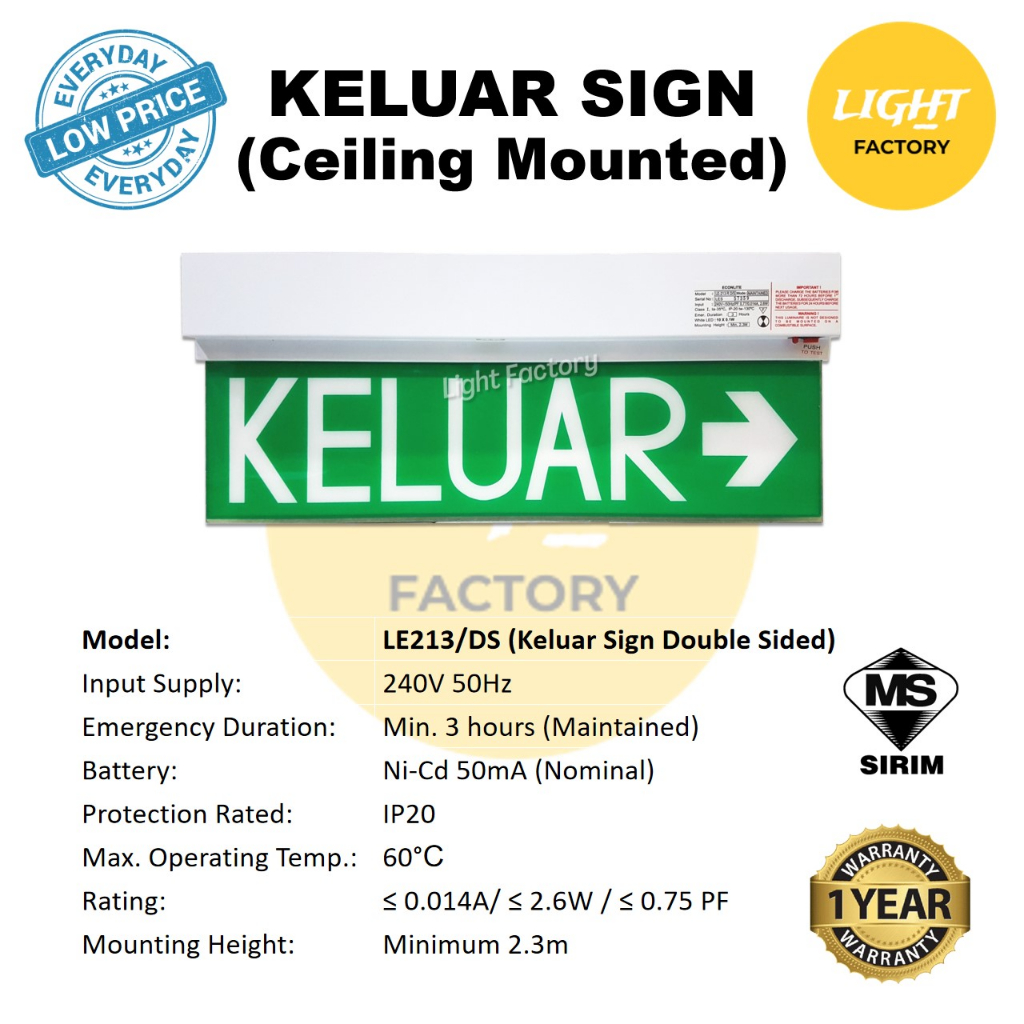 [SIRIM BOMBA Approved] LED KELUAR SIGN ECONLITE LE213 Emergency Exit ...