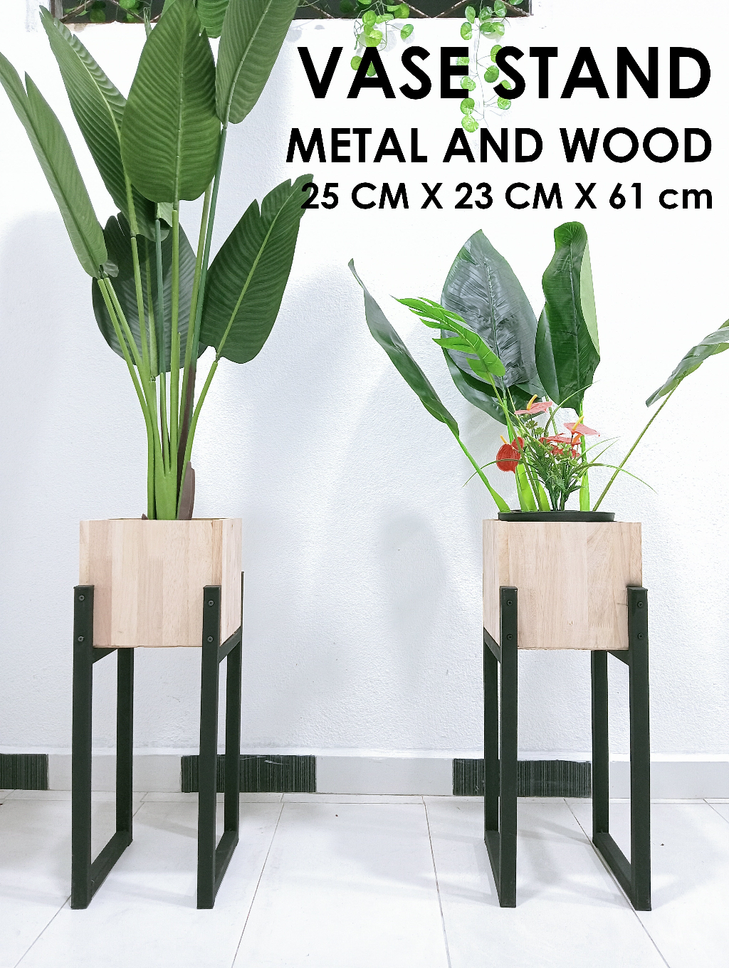 VASE STAND | FLOWER POT | WOOD AND METAL | KAKI PASU | BUNGA | KAYU DAN ...