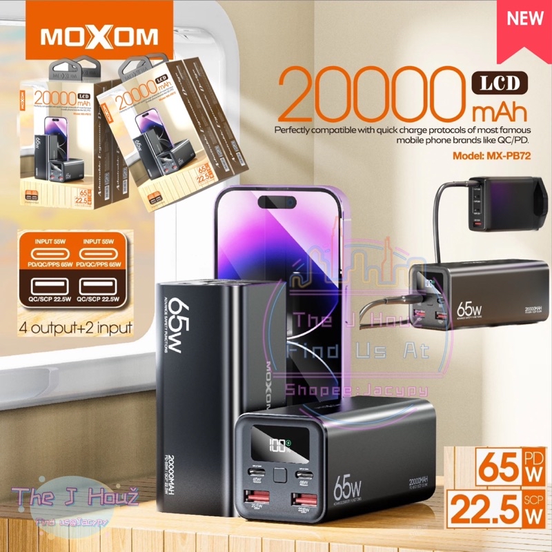 Moxom PD 65W 20000mAh Powerbank QC SCP 22.5W LCD Display Super Fast ...